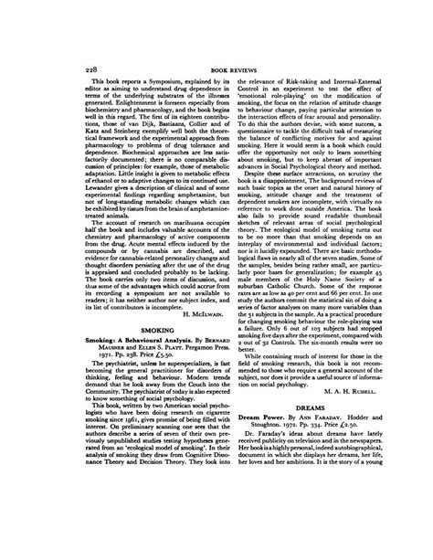 Smoking A Behavioural Analysis By Bernard Mausner And Ellen S Platt Pergamon Press 1971 Pp