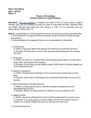Logical Fallacy Worksheet 2 Pdf Name Roy Wang Date 10 19 21 Block 4 Theory Of Knowledge 15