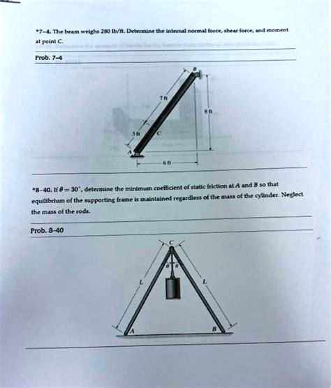 7 4 The Beam Weighs 280 Lb Ft Determine The Internal Normal Force Shear Force And Moment At