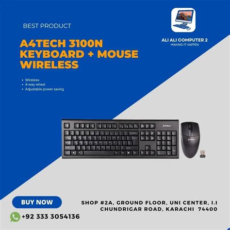 Ali A4tech 3100n Keyboard Mouse Wireless Wireless 4 Way Wheel
