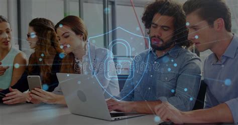 Image Of Padlock And Data Processing Over Diverse Business People In Office Stock Image Image