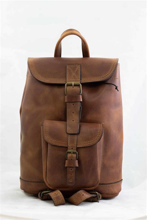 Rucksack Leather Backpack Small Size Single Pocket Kortsidakis