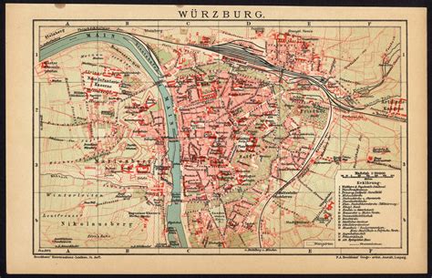 Antique Map Wurzburg Germany Brockhaus 1895 · Pictura Antique Prints