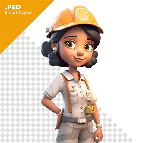 Premium Psd Female Construction Worker With Hard Hat And Uniform3d Rendering Psd Template