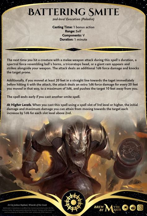 Battering Smite A Smite Spell For Those Who Charge Into Battle Mythmaker5e Spelling