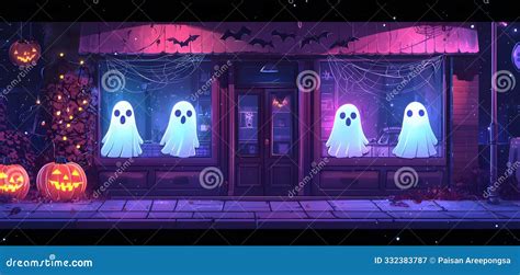 Hauntingly Beautiful Halloween Storefront With Ghostly Decorations