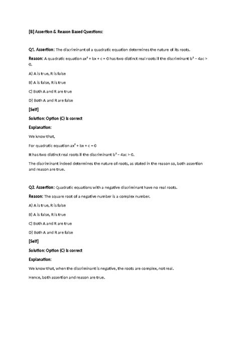 Assertion And Reason Questions Topic 2 Chapter 5 [b] Assertion And Reason Based Questions Q1