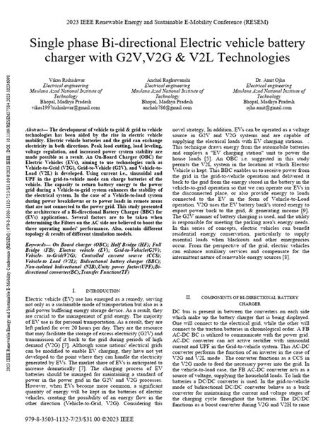 Single Phase Bi Directional Electric Vehicle Battery Charger With G2v
