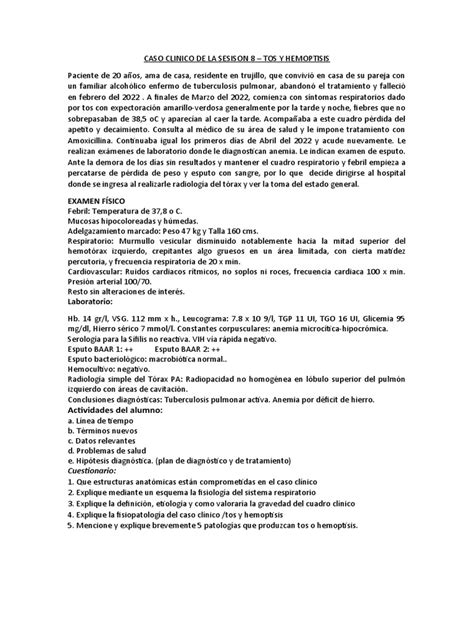Caso Clinico Tos Y Hemoptisis Pdf Tos Tuberculosis