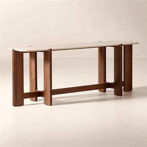 Tule 78 Travertine And Walnut Wood Console Table Cb2 Canada