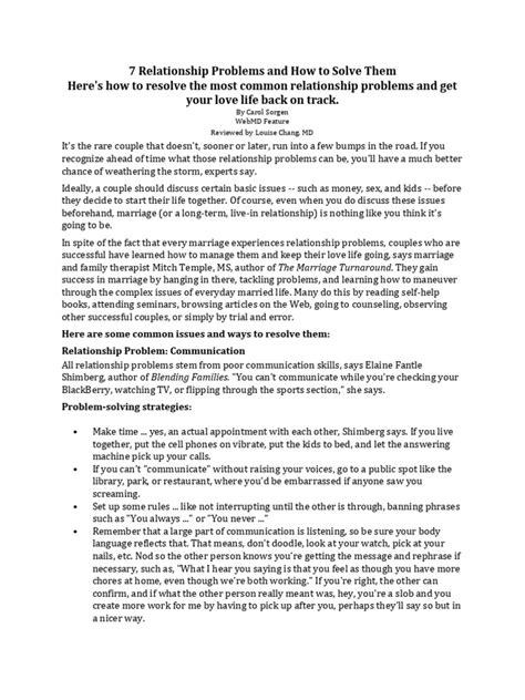 7 Relationship Problems And How To Solve Them Pdf Self Improvement Wellness