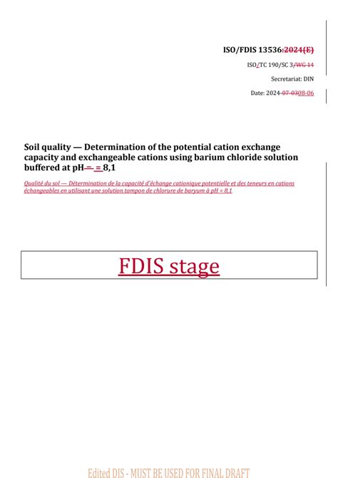 ISO FDIS 13536 Soil Quality Determination Of The Potential Cation Exchange Capacity And