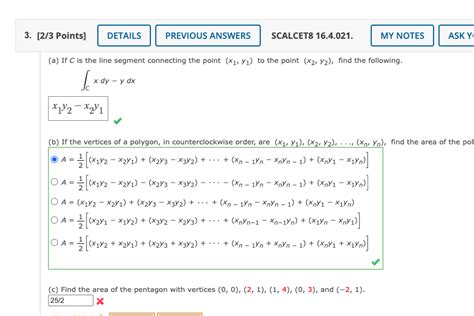 Solved ∫cxdy−ydx B If The Vertices Of A Polygon In