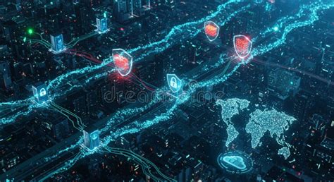 Global Digital Security Network With Data Protection And Connectivity Stock Illustration