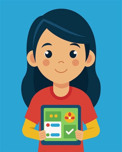 A Young Girl Holds Up Her Coding Toy Tablet Showing Off A Game She Designed And Programmed