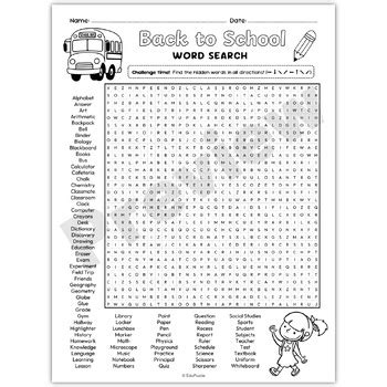 Giant Back To School Word Search Difficult Hard After Winter Break