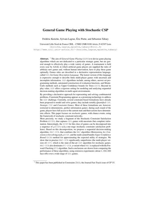 Pdf General Game Playing With Stochastic Csp Abstract Version