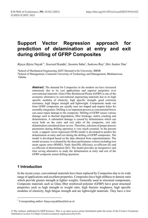 Pdf Support Vector Regression Approach For Prediction Of Delamination