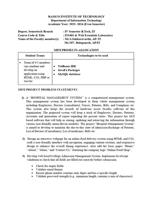 It3401 Web Essentials Mini Project Problem Statement Pdf World Wide Web Internet And Web