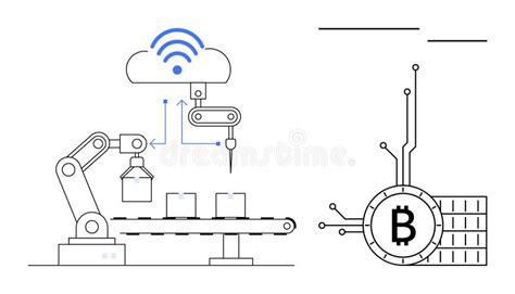 Integration Of Blockchain Technology In Automated Manufacturing And Cloud Computing Stock Vector