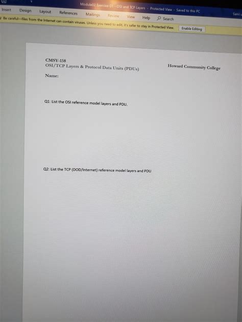 Solved Module Exercise OSI And TCP Layers Protected Chegg