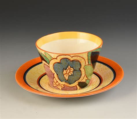 Clarice Cliff Red Gardenia Cafe Au Lait Conical Cup And Saucer C 1931