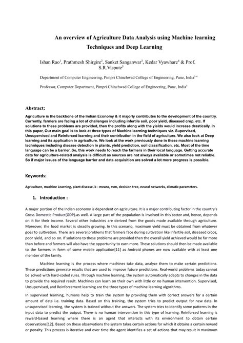 PDF An Overview Of Agriculture Data Analysis Using Machine Learning Techniques And Deep Learning