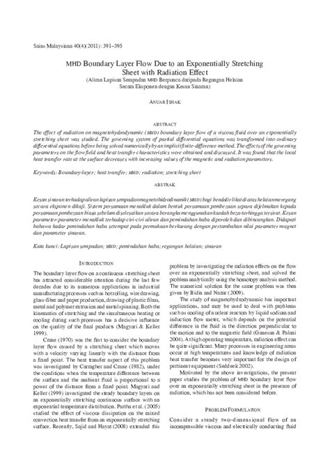 Pdf Mhd Boundary Layer Flow Due To An Exponentially Stretching Sheet With Radiation Effect