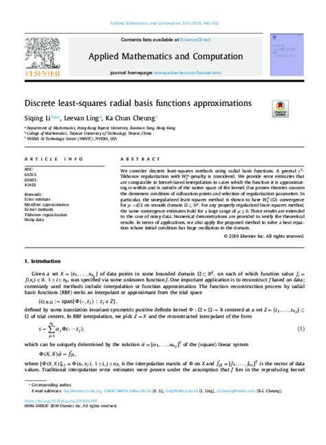 Pdf Discrete Least Squares Radial Basis Functions Approximations