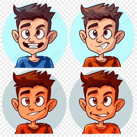 두 개의 다른 각도에서 선택 클립 아트 만화 남자 얼굴 세트 벡터 웃다 헤어스타일 png 일러스트 무료 다운로드 lovepik