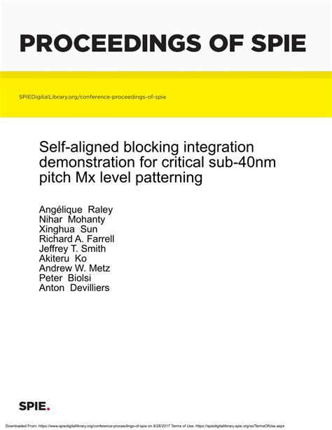 Pdf Self Aligned Blocking Integration Demonstration For Critical Sub 40nm Pitch Mx Level