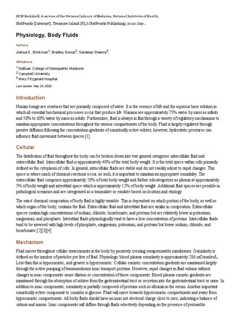 Physiology Body Fluids Statpearls Ncbi Bookshelf Pdf Edema Capillary