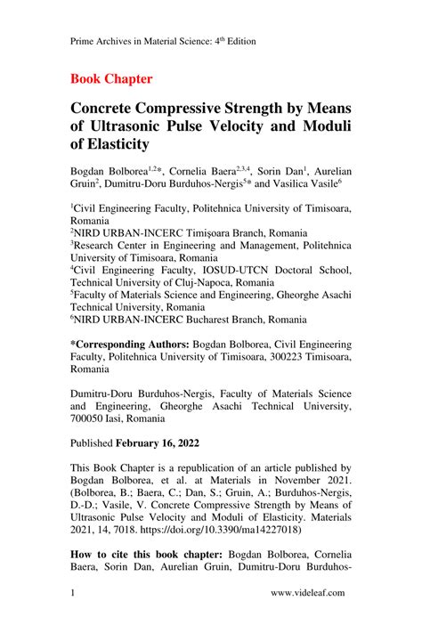 Pdf Concrete Compressive Strength By Means Of Ultrasonic Pulse Velocity And Moduli Of Elasticity