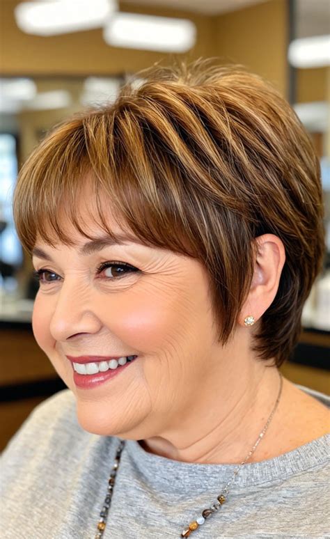 Warm Brunette Pixie With Feathered Layers And Soft Bangs