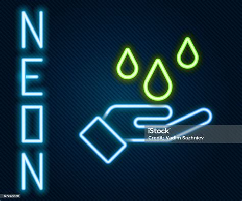 검은 색 배경에 고립 된 비누 아이콘으로 손을 씻는 빛나는 네온 라인 바이러스와 박테리아를 방지하기 위해 비누로 손을 씻는다 다채로운 개요 개념 벡터 손 씻기에 대한 스톡