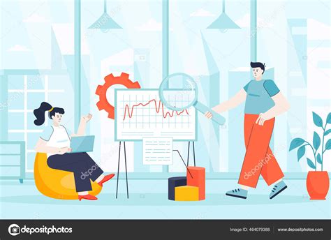 Big Data Analysis Concept In Flat Design Business Analysts Work In Office Scene Teamwork On