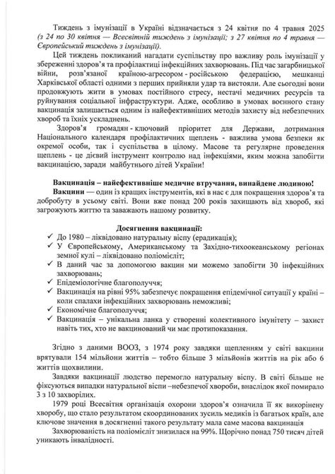 24 квітня 4 травня 2025 Тиждень з імунізації Міська клінічна