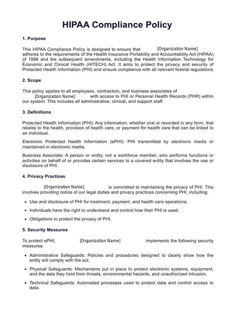 Hipaa Policy And Procedures Template