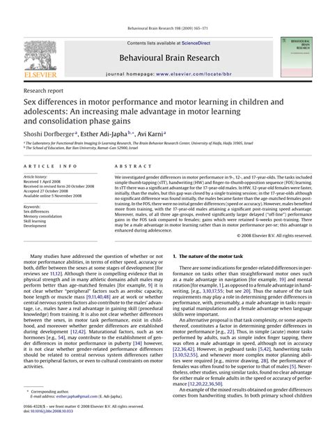 Pdf Sex Differences In Motor Performance And Motor Learning In