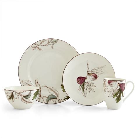 222 Fifth Gabrielle 16 Piece Round Dinnerware Set Service For 4 Cream