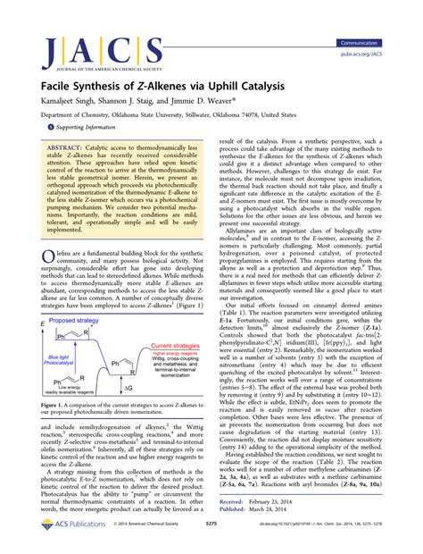 Pdf Cheminform Abstract Facile Synthesis Of Z Alkenes Via Uphill