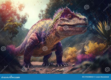 Segnosaurus Colorful Dangerous Dinosaur In Lush Prehistoric Nature By