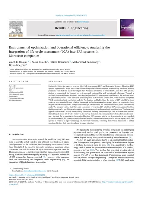 (PDF) Environmental Optimisation and Operational Efficiency: Analysing the Integration of Life ...