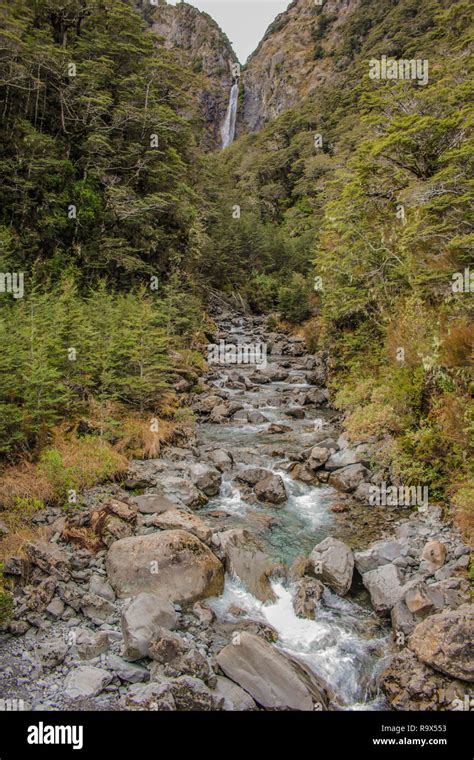 Devils Punchbowl Waterfall In Arthurs Pass National Park New Zealand