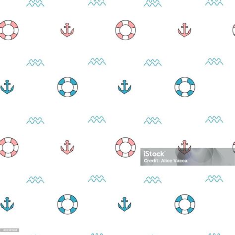 앵커와 Lifebuoy 귀여운 핑크와 파란색 원활한 벡터 패턴 배경 그림 귀여운에 대한 스톡 벡터 아트 및 기타 이미지 귀여운 디자인 만화 Istock