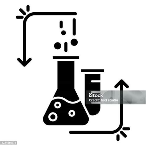 실험실 플라스크 글리프 아이콘의 화학 반응 유기 화학 실험 수행 실험실 작업 화학 물질과의 상호 작용 실루엣 기호입니다 음수 공간입니다 벡터 절연 그림 개념에 대한 스톡