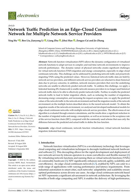 Pdf Network Traffic Prediction In An Edge Cloud Continuum Network For