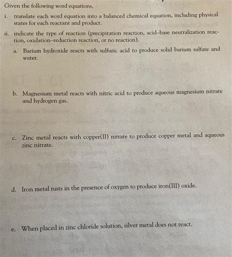 Solved Given The Following Word Equations I Translate Each
