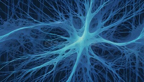 Intricate Blue Neuron Cell With Branching Dendrites And Axons