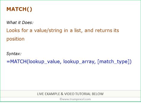 Fonction Match Excel Exemples De Formules Vidéo Gratuite Fonctions Excel 2025